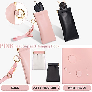 CHICECO Squeeze Top Sunglass Case-Portable Eyeglass Pouch with Adjustable Lanyard Soft Leather Glasses Case 2 Pack