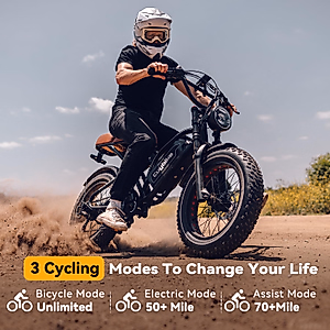 Euybike S4 Electric Motorcycle Bike,2000W Motor(Peak Out 3000W) with 48V 25Ah Battery,80+ Miles Long Range, 30Mph Fat Tires Dirt Ebike, All-Terrain, Ideal for Commuting, Off-Road, Unisex E-Bike