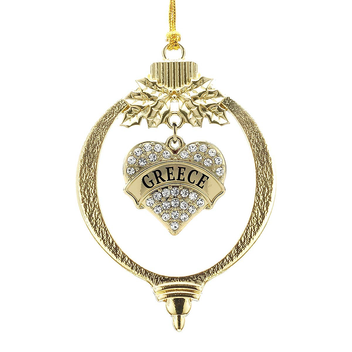 Inspired Silver - Greece Charm Ornament - Gold Pave Heart Charm Holiday Ornaments with Cubic Zirconia Jewelry