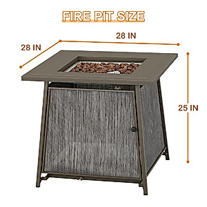 BALI OUTDOORS Gas FirePit Table 28 Inch Propane Fire Pit Table 50,000 BTU with Lava Rock and Tabletop Lid, Square Outdoor Table for Patio and Garden