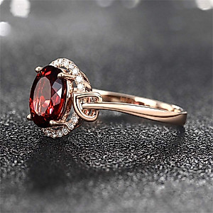 SixTwo Fashion Jewelry 18K Rose Gold Classic Ring Oval Cut Ruby Birthstone Solitaire Halo Ring AAA Cubic Zirconia Ring CZ Diamond Heart Shape Anniversary Eternity Engagement Wedding Band for Women (9)