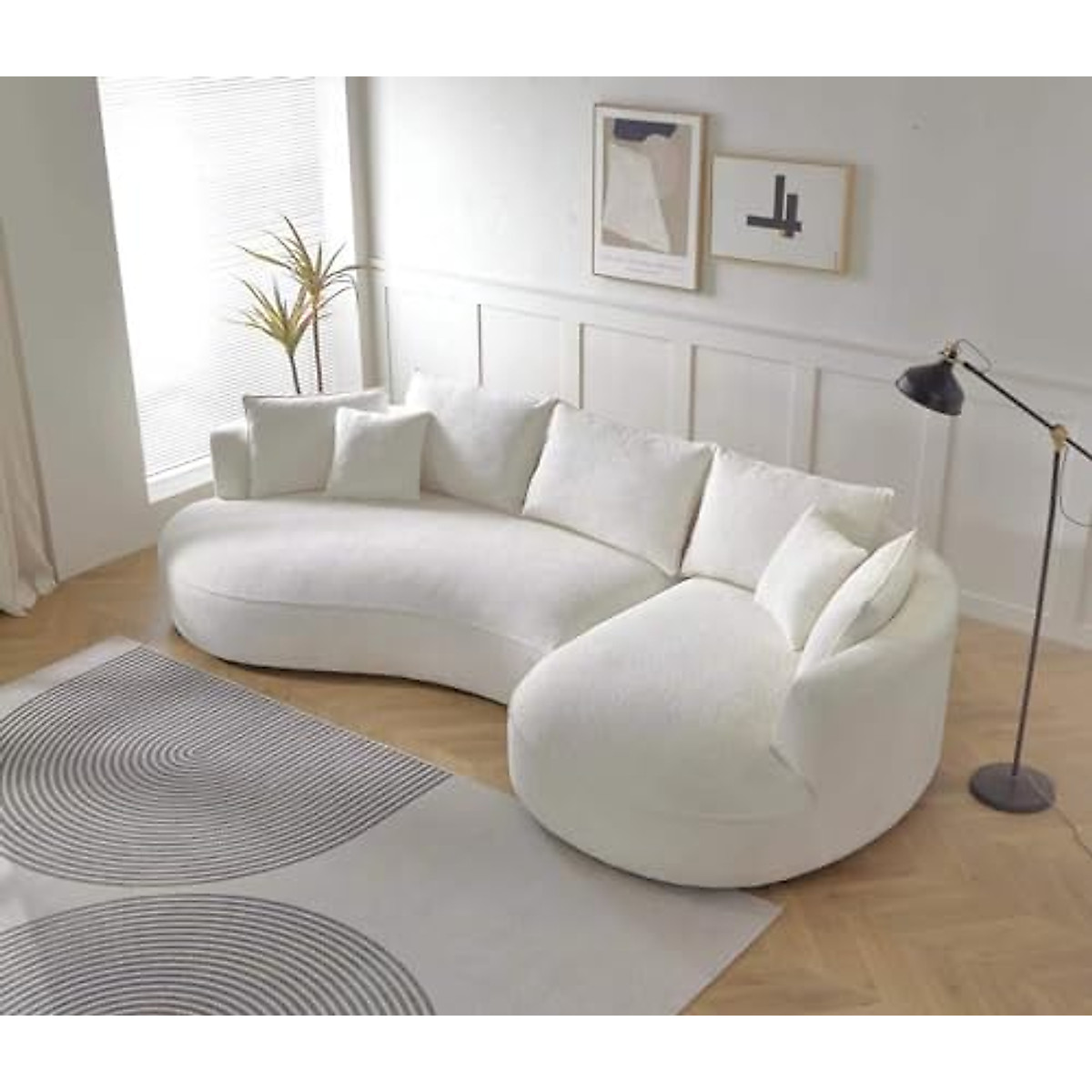 Left-Facing Cloud Curved Sofa Boucle Sectional Couch with Extra Wide Chaise Lounge and Pillows, Luxury Minimalist L-Shaped Leisure Sofá, 6-Seat Oversized Sofa&Couches for Living Room Apartment