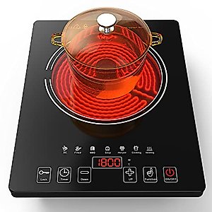 Electric Cooktop, Portable Electric Cooktop 1800W Single Burner Stove with LED Touch Screen, 8 Power & 8 Temperature Levels, Timer, Microcrystalline Panel,120V Energy Saving Hot Plate for Home Camping