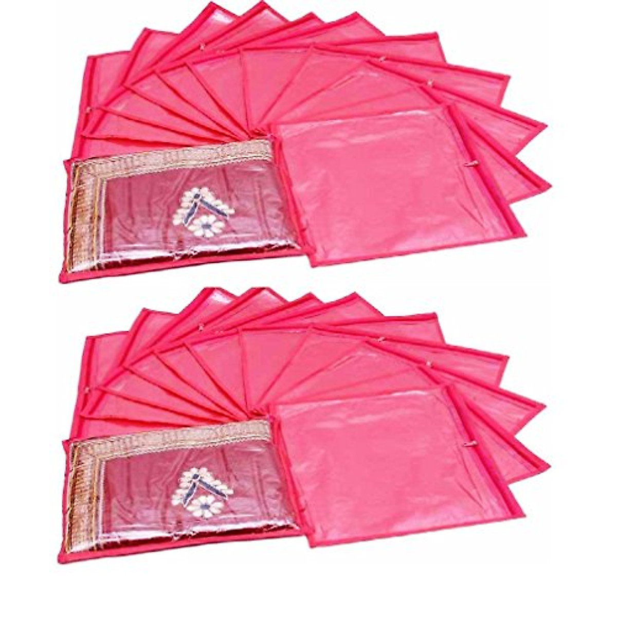 Fashion Bizz Non Woven Pink Saree Cover Wardrobe Organizer Set of 24 Pcs Combo