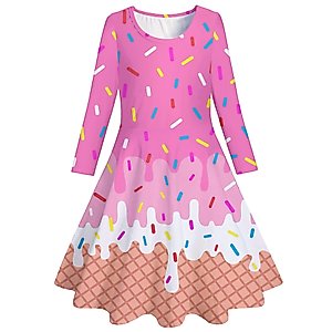 girls long sleeve dress pink white chocolate forck dress girl kid cute dresses ice cream size 8
