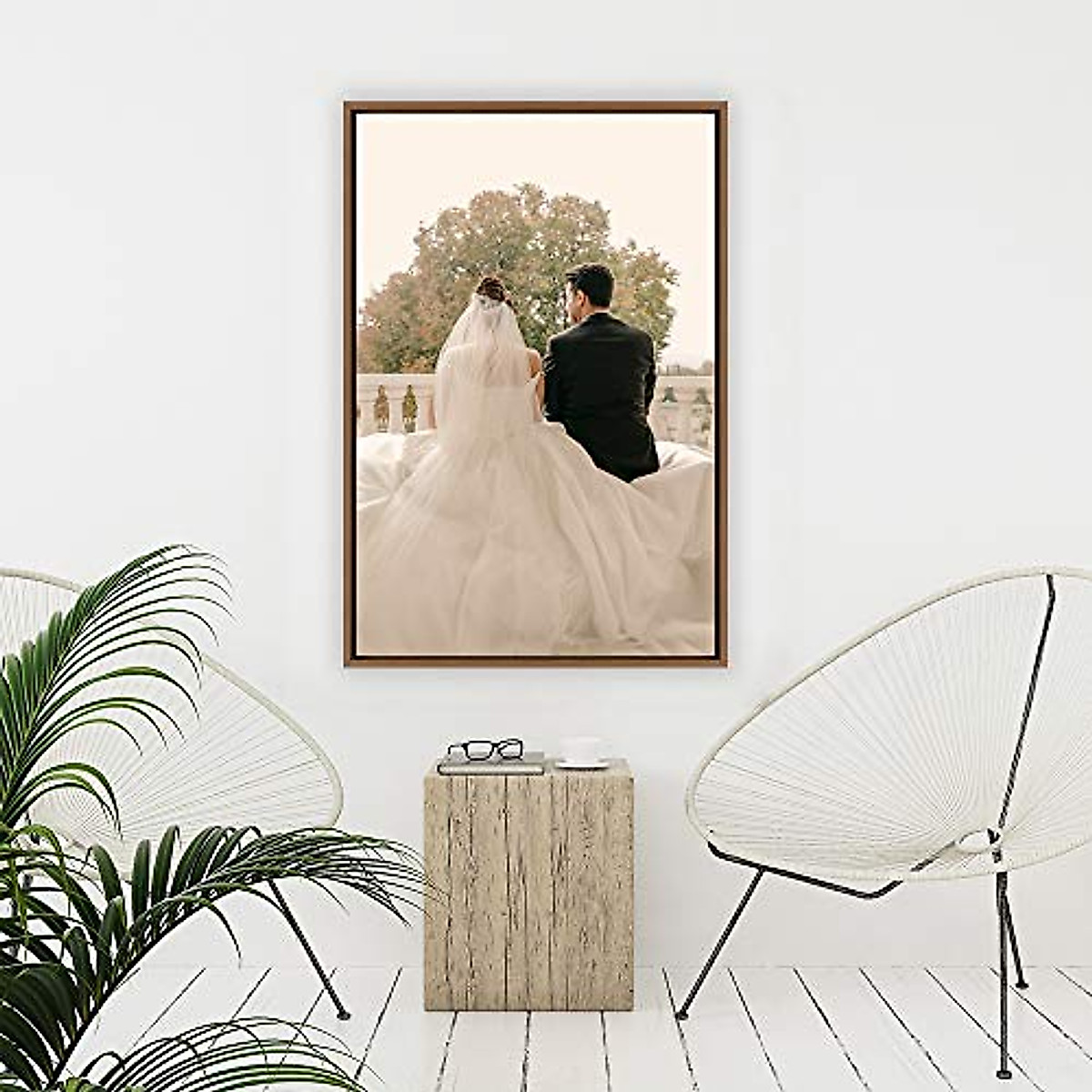 Color-Banner Custom Framed Canvas with Your Photos for Wedding,Personalized Pictures to Canvas Wall Art for Living Room,Bedroom - 16"x24", Natural Frame