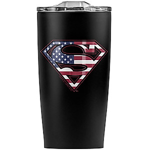 Superman USA American Flag Shield Logo 4th of July Stainless Steel Tumbler 20 oz Coffee Travel Mug/Cup, Vacuum Insulated & Double Wall with Leakproof Sliding Lid