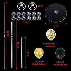 TONIFUL 2 Set Table Centerpiece Balloons Stand Kit Include 16 Black Gold Latex Confetti Balloons for Birthday Baby Shower Wedding Graduation Anniversary Halloween Table Party Decorations