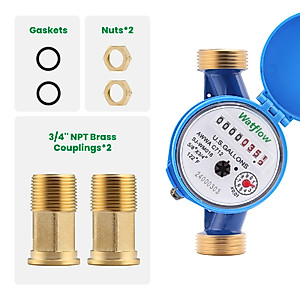 Watflow DN20 3/4" NPT Couplings Gallon Water Meter, Cold Water Meter for Garden or Home,Single-Jet.