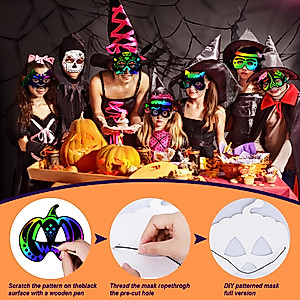 Natonhi 32Pcs Halloween Crafts for Kids Rainbow Scratch Mask, Halloween Games Scratch Art and Craft Kit Halloween Classroom Activities Favors Party Supplies