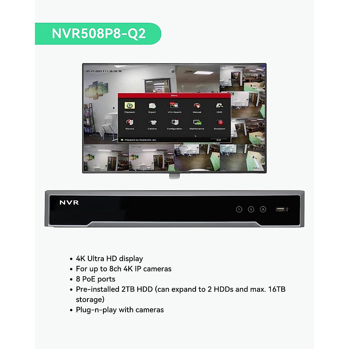 LINOVISION PoE Security Camera System with 8ch 4K POE NVR, (4) 4K Outdoor PoE Dome Cameras with Mic for One Way Audio, Hik Connect or Guarding Vision APP, 2TB HDD, for Business and Home Security