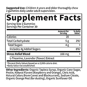Garden of Life Stress Relief Gummies for Kids, Non-GMO Supplement for Calm & Positive Mood, Berry Citrus 60 Count, Vegan Energy Support L-Theanine Lavender Gummy Vitamin, Dr Formulated, 30 Day Supply
