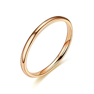 COLORFUL BLING 2mm Thin Titanium Stainless Steel Stackable Band Knuckle Stacking Rings Set Dome Polished Surface Midi Ring Simple for Men Women Wedding Classic Jewelry-6