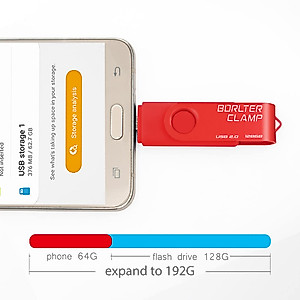 BorlterClamp 128GB USB Flash Drive Dual Port Memory Stick, OTG Thumb Drive with Micro USB Drive Port for Android Smartphone Tablet & Computer (Red)