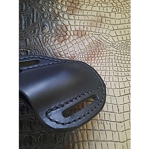 Leather Left Hand Pocket Knife Sheath Fits Buck 110 and 112 Knife, Folding Pancake Style Knife Holder, Black