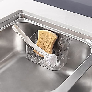 Ettori Sponge Holder Sink Caddy, Plastic Kitchen Sink Organizer Clear Sponge Holder for Kitchen Sink, Bathroom- No Drilling