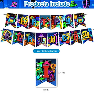 Geometry Dash Birthday Party Decorations ,Geometry Dash Birthday Party Favor with Banner, Ballons,Cake Topper, Cupcake Toppers for Boys Girls Fans Geometry Dash Party Supplies