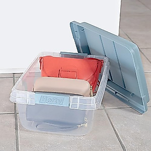 Hefty HI-RISE Stackable Storage Bins - Under Bed Storage Containers with Lids, Shoe Organizer, Plastic Storage Bins, Clear Shoe Boxes with XL Lid-Locking Latches, Durable Double Rim - 18qt (8 Pack)