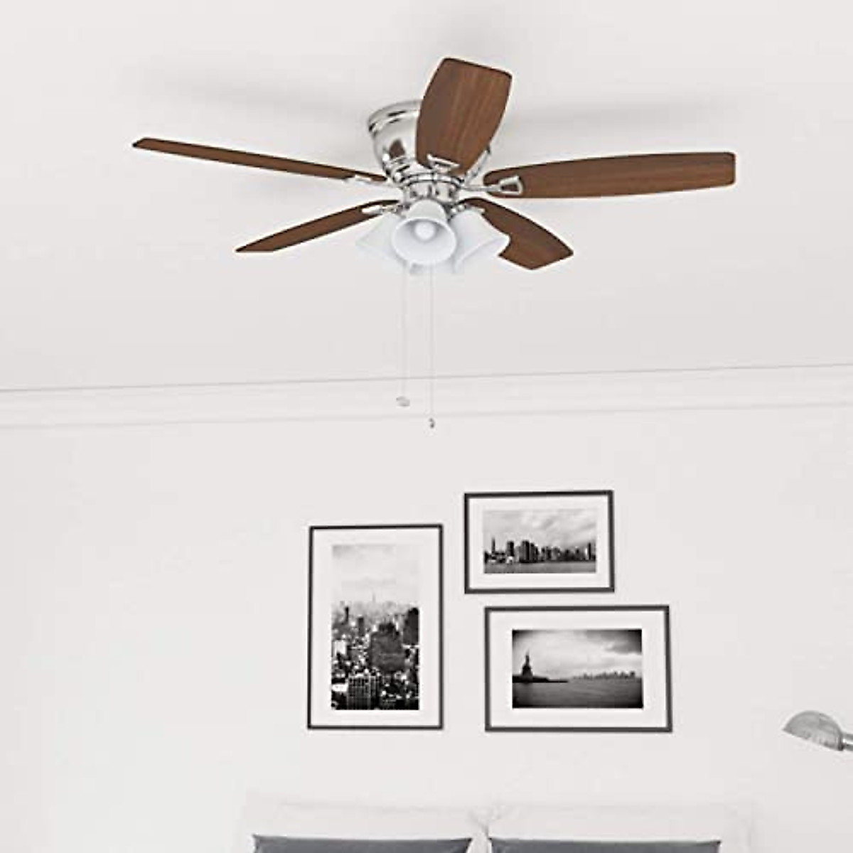 Honeywell Ceiling Fans Glen Alden, 52 Inch Classic Flush Mount Indoor LED Ceiling Fan with Light, Pull Chain, Quick-2-Hang Dual Finish Blades, Reversible Motor - 50519-01 (Brushed Nickel)