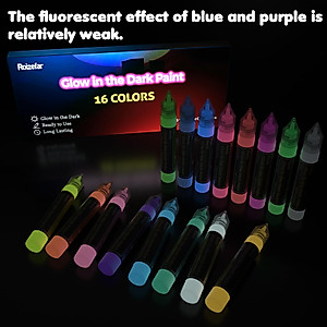 Roizefar Fabric Paint, 16 Colors Glow in the Dark Paint, 3D Permanent Acrylic Textile Paint (20 ml/0.68 oz), Neon Craft Painting Fabric Paint for Clothes, Canvas, T-Shirt, Ideal for Art Supplies and