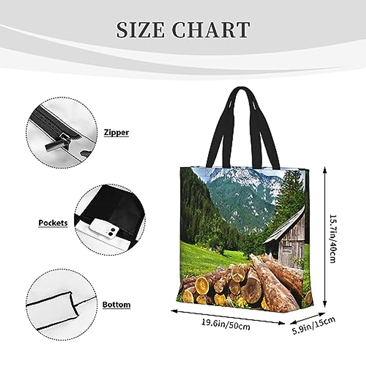 VACSAX Tote Bag for Women Reusable Shopping Bags Swiss Alps landscape Print Shoulder Handbag Aesthetic Totes for Grocery
