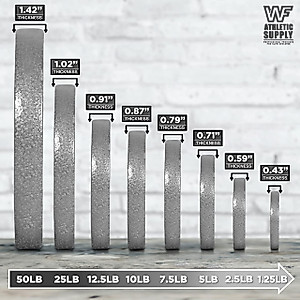 WF Athletic Supply Traditional/Classic 1-inch Hole Standard Solid Cast Iron Weight Plates - Great for Strength Training, Weightlifting, Bodybuilding & Powerlifting, Multiple Choices Available