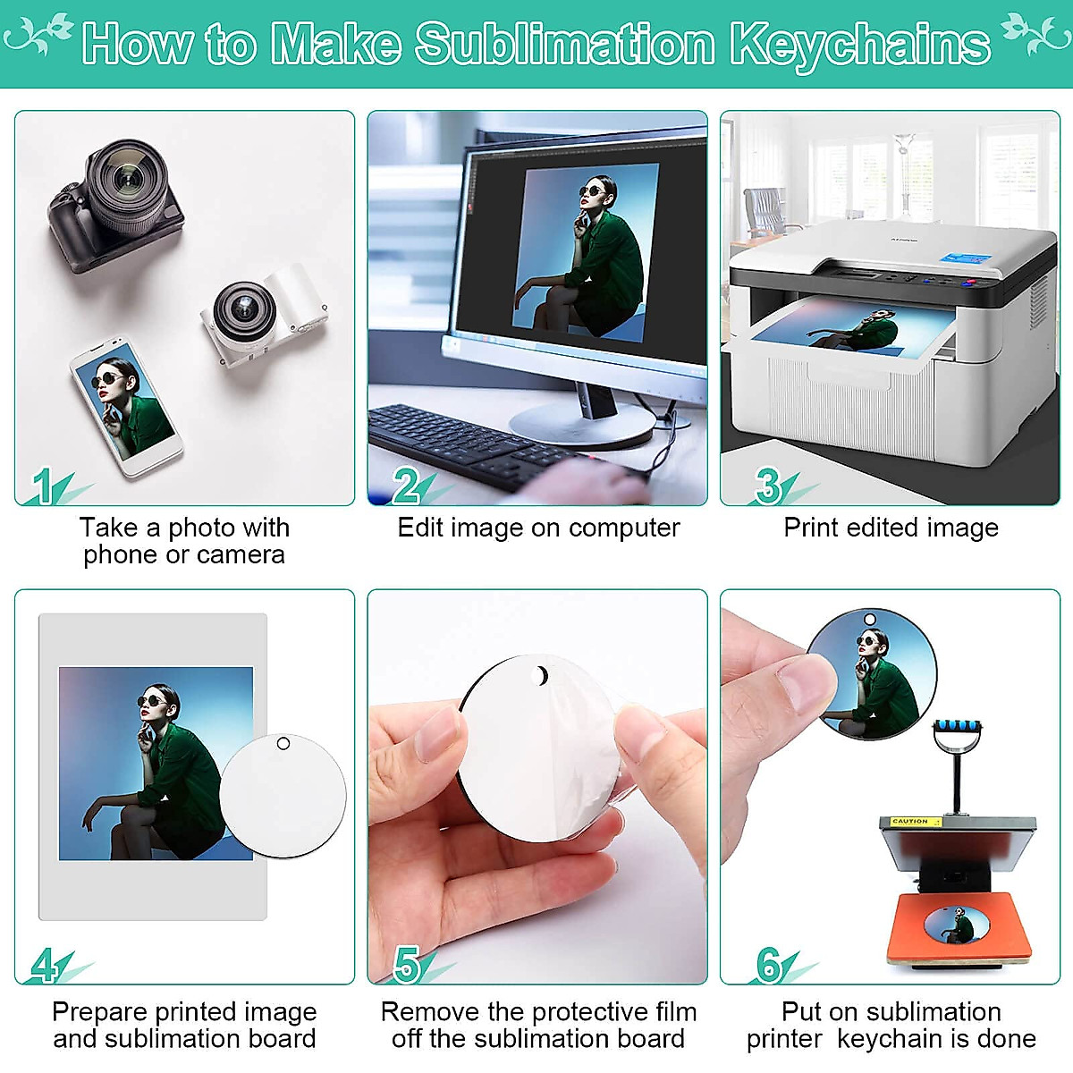 120Pcs Sublimation Keychain Blanks Bulk, DIY MDF Blanks Keychain with Keyrings, 4 Shape Sublimation Blank Keychain, Double-Sided Printed Heat Transfer Keychain