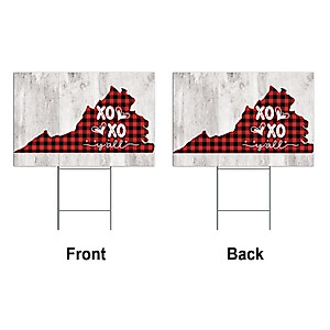 Autravelco Valentine's Day XOXO Virginia Lawn Signs with Stakes 12x18 Inch Corrugated Plastic USA American State Outline Double Sided Yard Signs with Stakes for Rent House Outdoor Decoration