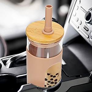 Tronco 26oz Glass Tumbler with Bamboo Lid and Straw, Glass Cup For Boba,Iced Coffee,Smoothie, Spill Proof Glass Water Bottle With Silicone Protective Sleeve, Dishwasher Safe,BPA Free