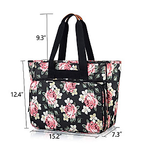 Yarwo Embroidery Project Bag, Embroidery Kits Storage Bag with Multiple Pockets for Embroidery Hoops (Up to 11.2"), Embroidery Floss or Other Embroidery Supplies, Black Peony (Bag Only)