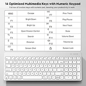 OMOTON Bluetooth Keyboard for Mac, Wireless Keyboard with Numeric Keypad for MacBook Pro/Air, iMac, iMac Pro, Mac Mini, Mac Pro Laptop, Silver White