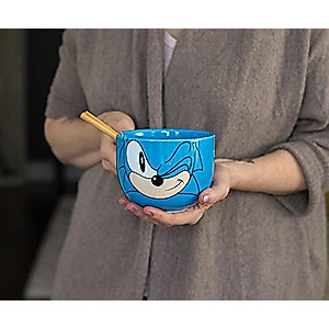 Sonic The Hedgehog Japanese Ceramic Dinnerware Set | Includes 14-Ounce Ramen Bowl and Wooden Chopsticks | Asian Food Dish Set for Home Kitchen | Fun Gamer Gifts