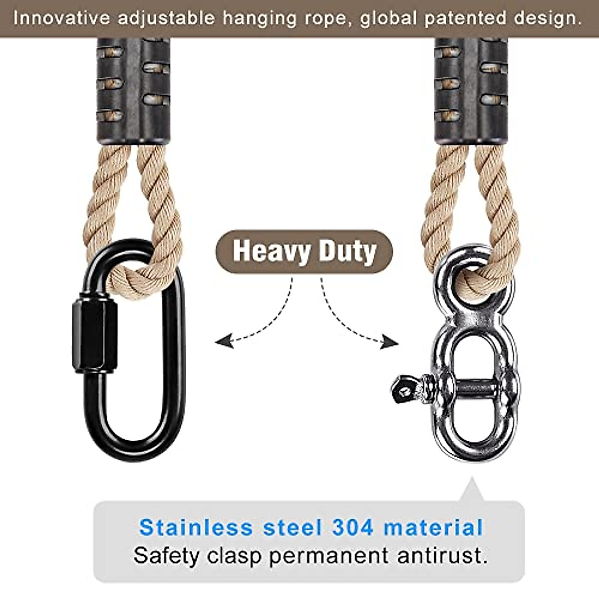 SELEWARE Tree Swing Rope Hammock Tree Straps hanging Kit, Adjustable Rope Fast & Easy to Hang Hammock Chair Swing for Indoor Outdoor Tree Branch Camping Playground Accessories (Beige, 40 Inch, 1 Pack)