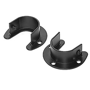 Closet Rod Bracket Stainless Steel Socket Flange Holder Heavy Duty Screw Pole Curtain Rod Shower Rod Support Black 2pcs