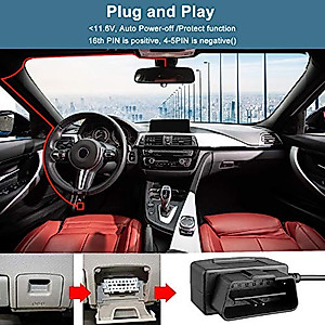 【2 Pack】 OBD Power Cable, Mini USB Port OBD2 Power Cable for Dash Camera 24 Hours Surveillance/Acc Mode with Switch Button, 16Pin OBDII Adapter Hardwire Charger Cable 12-26V to 5V