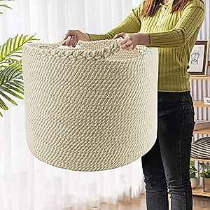 NUMONQ Extra Large Cotton Woven Basket 20''x20''x14'' Organize Laundry Baby Blankets Pillows Toys Nursery Hamper with Handles (Beige), XXL