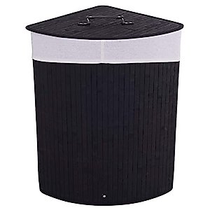 Julimoon Laundry Hamper with Lid, Bamboo Laundry Basket with Removable Liner and Handle, Clothes Basket for Laundry Organize, Clothes Storage Bin for Bedroom, Laundry, Living Room (Black)