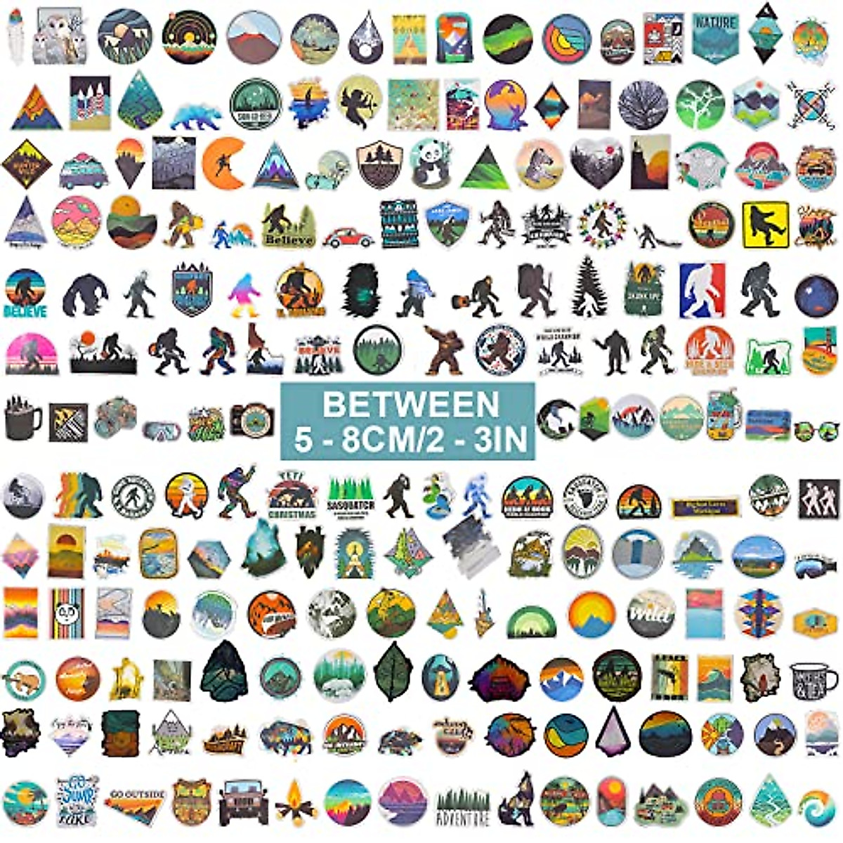 Funxee 200Pcs Waterproof Vinyl Stickers - Personalize Belongings Decal with Outdoor, Nature, Adventure, National Park, Hiking, Camping, and Travel Themes, Decor Idea for Water Bottles, Laptops, Phone