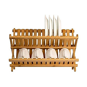 Sagler Wooden Dish Rack Plate Rack Collapsible Compact Dish Drying Rack Bamboo Dish Drainer