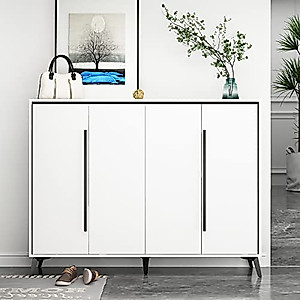 ECACAD Multi-Tier Shoe Storage Cabinet with Adjustable Shelves & 4 Doors, Wood Shoe Rack Organizer with Metal Legs for Entryway, Bedroom, Hallway, White (55.1”W x 13.8”D x 37.4”H)