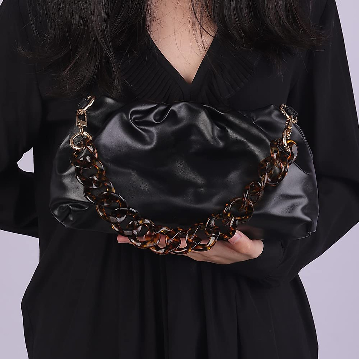 Wiwpar Acrylic Bag Straps Chunky Chains Shoulder Bag Handle Shoulder Straps Replacement Amber for Women's Handbags (Style 2)