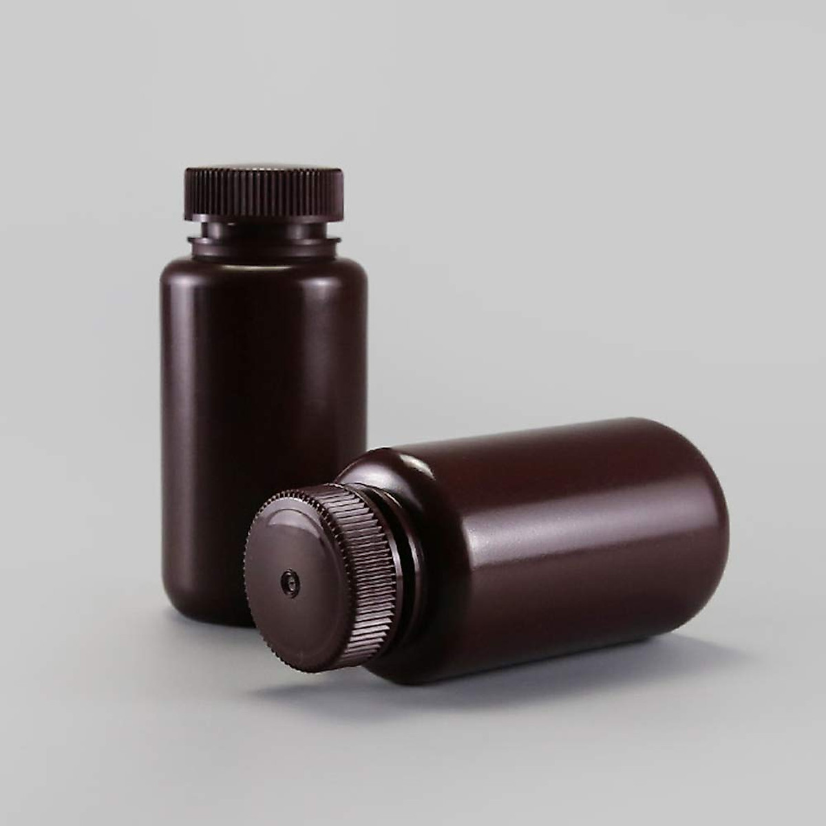 JRLGD HDPE Wide Mouth Plastic Bottles with Caps, Lab Sample Bottle Reagent Bottle, 250ml, Brown, Pack of 10