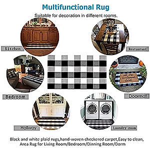 Buffalo Plaid Rug 24 x 36 Inch for Layered Hello Door Mats Washable Black and White Checked Indoor or Outdoor Rugs Carpet for Front Door Entryway