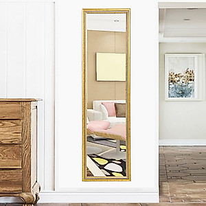 Yone jx je Full Length Mirror Wall Mirror Full Body Mirror for Wall Hanging or Leaning Against Wall Dressing and Wall-Mounted Mirror Polymer Thin Frame No Stand, 50"x 14", Gold