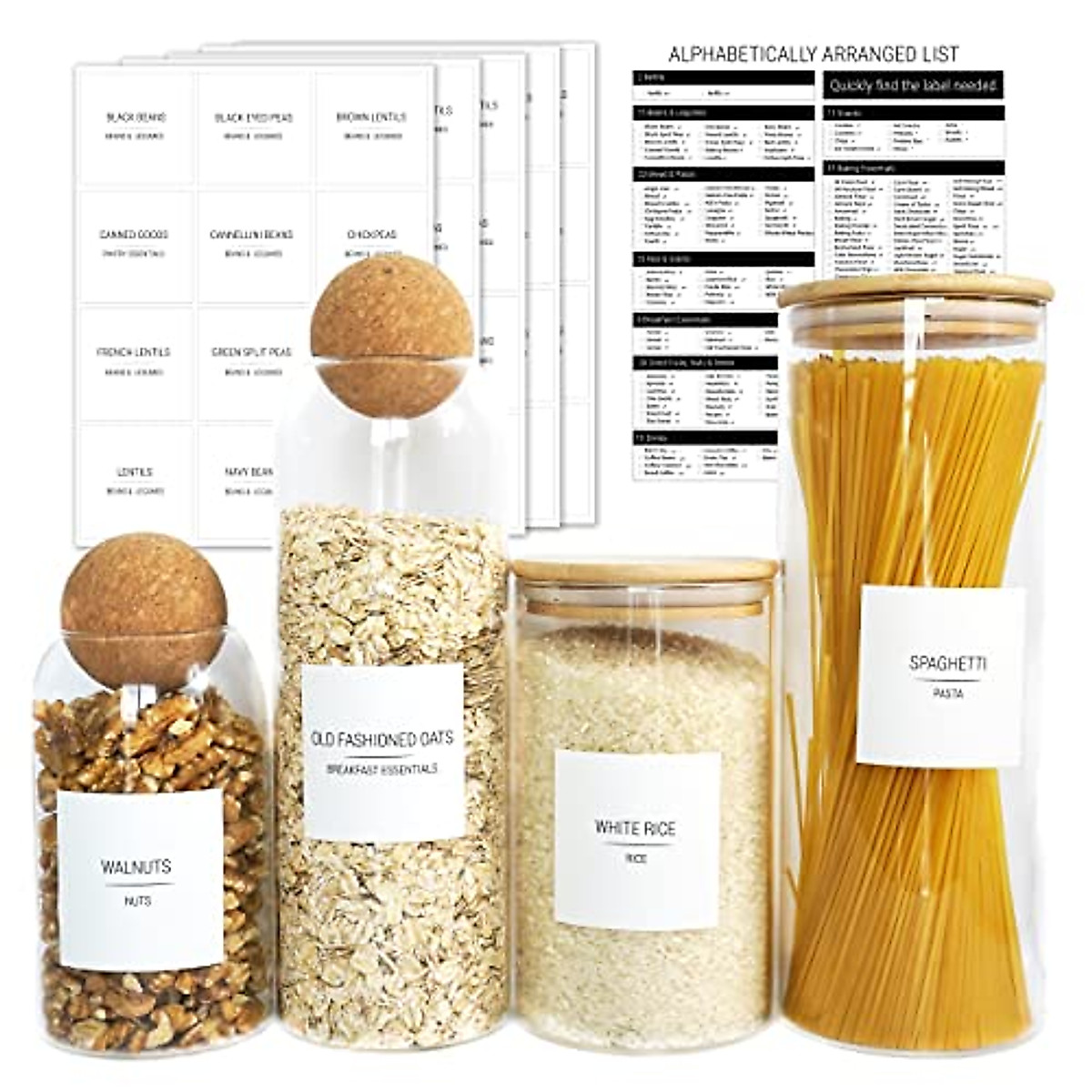205 Kitchen Labels for Food Containers | Minimalist Labels for Jars Containers | Black Text on White Matte Jar Labels Stickers | Pantry Labels for Containers | 33 Spice Labels Spice Rack Organizations