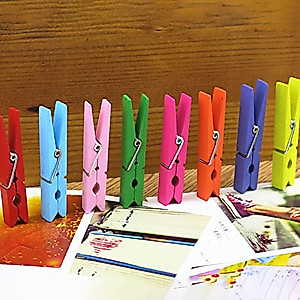 200 Pack Colored Wooden Clothes Pins, 10 Colors Wooden Clothes Pins with 66FT Jute Twine, Rainbow Clips for Photos, Pictures, Clothing Hanging (2.83 in)