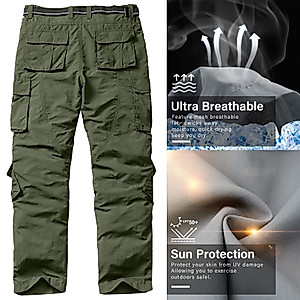 linlon Men's Outdoor Casual Quick Drying Lightweight Hiking Cargo Pants with 8 Pockets,Army Green,38