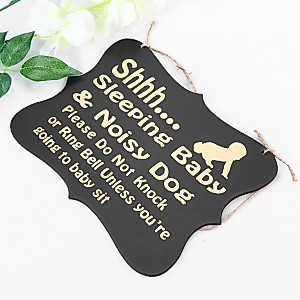 WINOMO Shhh Sleeping Baby Door Sign Do Not Disturb Sign Baby Room Hanging Wooden Decorative (Black)