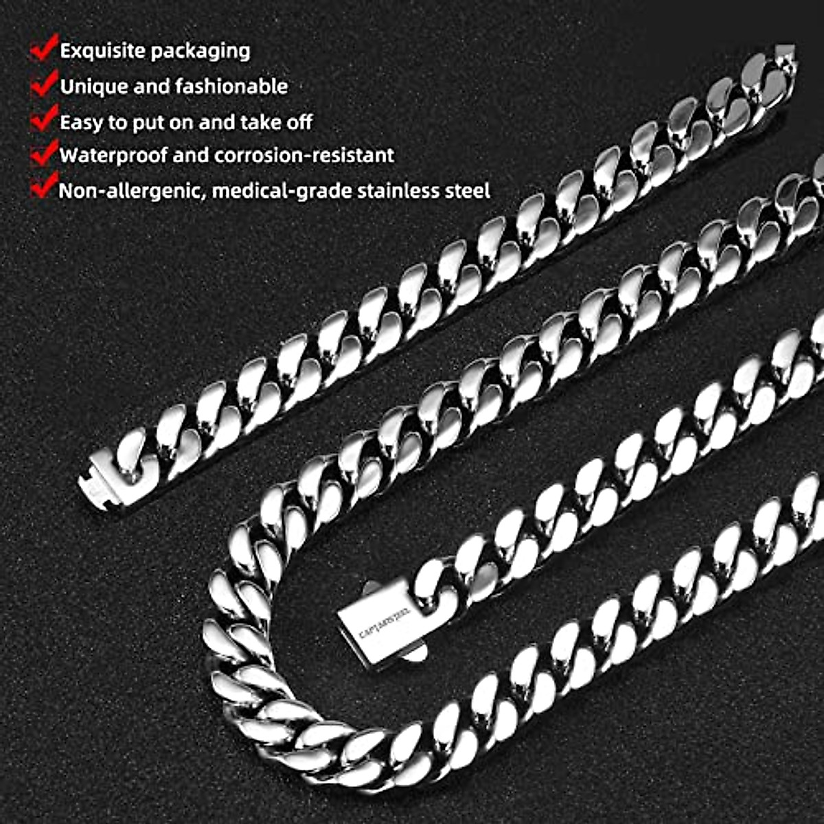 CaptainSteeL Miami Cuban Chain Necklace for Men/Women,316L Stainless Steel 5/9MM Width 18"/20"/22"/24"Length Fashion Snap Button Hip Hop Jewelry,Cuban Link Chain Gold Plated/Stainless Steel with Gift Box