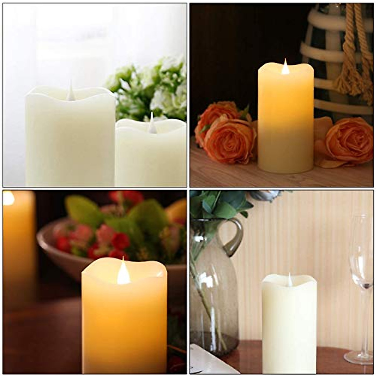 GiveU 3D Moving Flame Led Candle With Timer, Battery Operated Flameless Candle, 3x9 Inch, Ivory